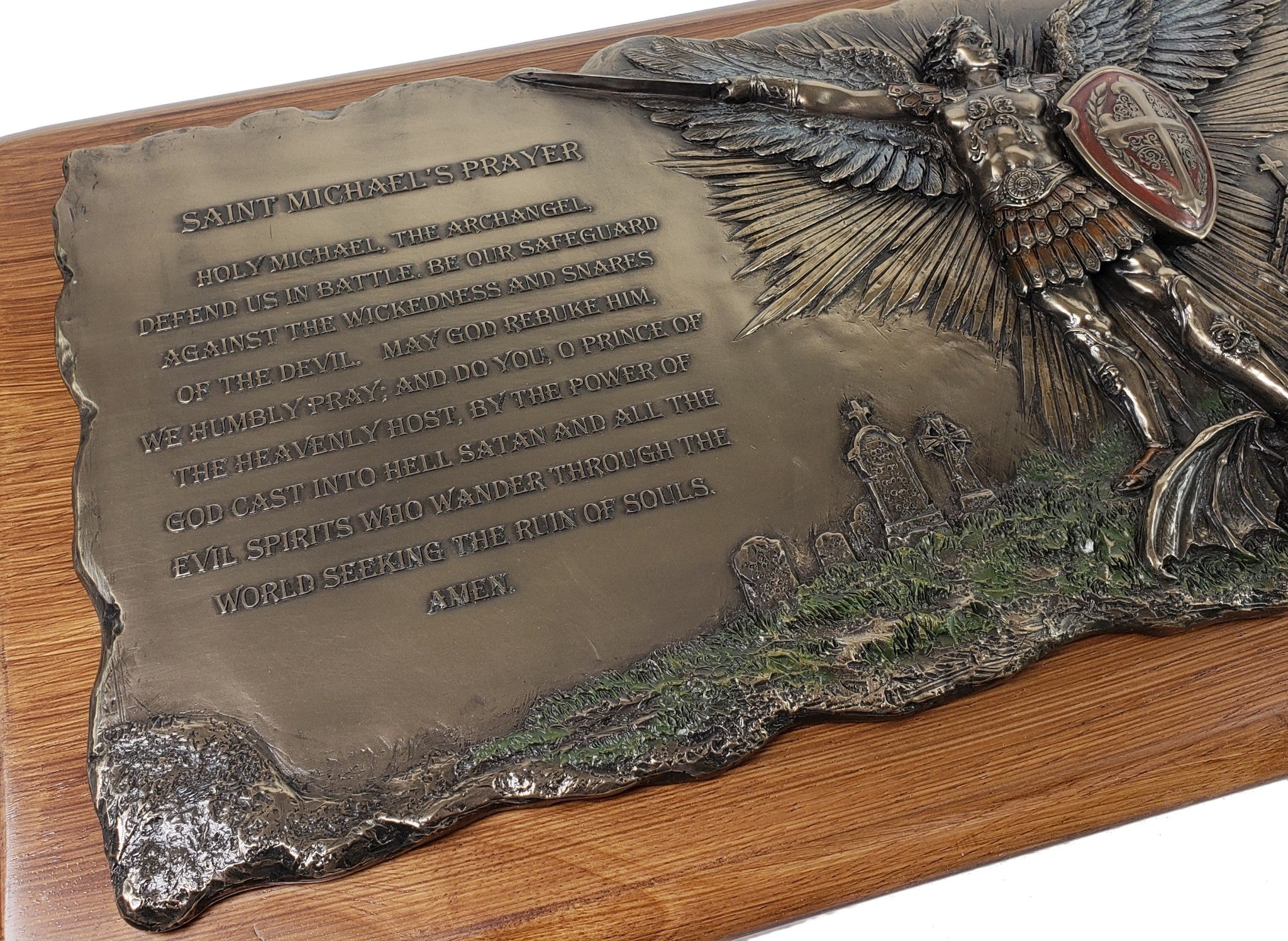 18" Saint Michael ARCHANGEL 3D Wood Wall Plaque Statue Bronze Color An ...